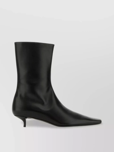 The Row Leather Shrimpton Ankle Boots With Unique Heel In Black | ModeSens