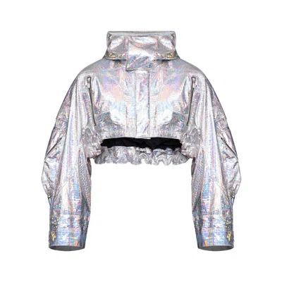 Theo Women's Silver Holografic Cropped Jacket | ModeSens