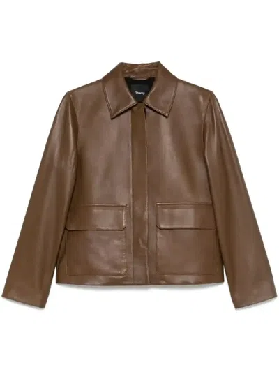 Theory Patch Boxy Jacket In Brown | ModeSens