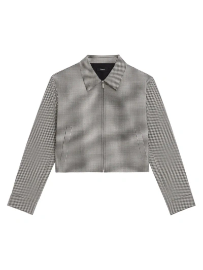 Theory Women's Gingham Virgin Wool-blend Crop Jacket In Black Multi ...