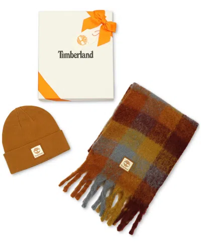 Timberland Logo Detail Multi-check Scarf & Beanie Boxed Gift Set In ...