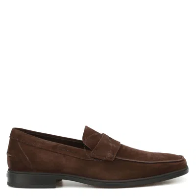 Tod's Tods Men's Dark Brown Fondo Gomma Suede Penny Loafers | ModeSens
