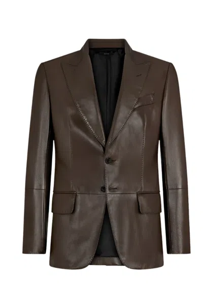 Tom Ford Mens Shiny Nappa Plonge Sartorial Blazer In Brown In Multi ...