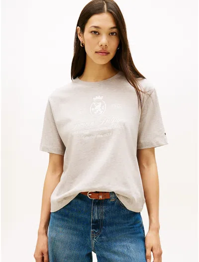 Tommy Hilfiger Embroidered Script Crest Logo T In Gray | ModeSens