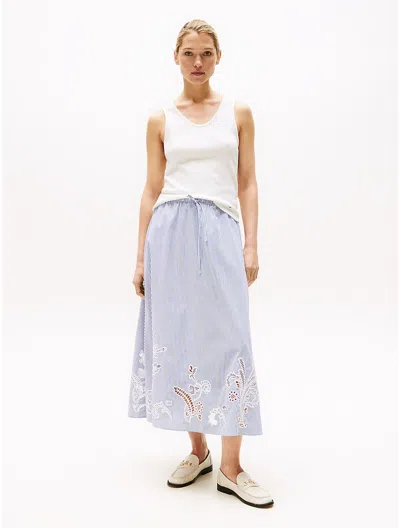 Tommy Hilfiger Eyelet Maxi Skirt In Classic Ithaca / Cobalt Blue | ModeSens