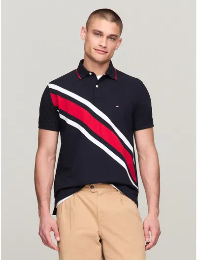Tommy Hilfiger Regular Fit Banner Stripe Polo In Navy | ModeSens