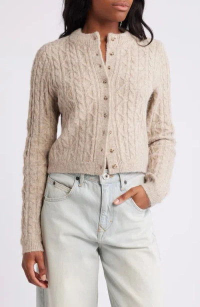 Topshop Cable Stitch Crop Cardigan In Stone | ModeSens