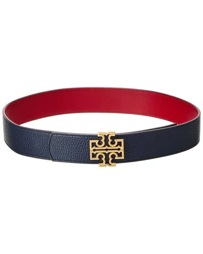 Tory Burch Britten Logo Reversible Leather Belt In Blue | ModeSens