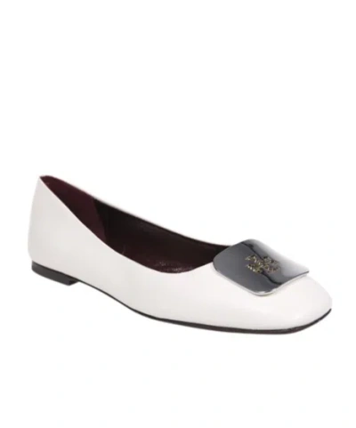 Tory Burch Georgia Leather Ballerina Shoes In White | ModeSens
