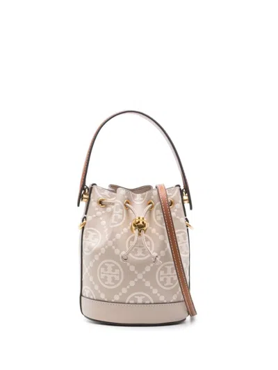 Tory Burch Mini T Monogram-embossed Bucket Bag In Nude | ModeSens