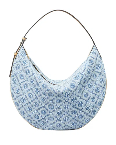 Tory Burch T Monogram Denim Shoulder Bag In Powder Blue | ModeSens