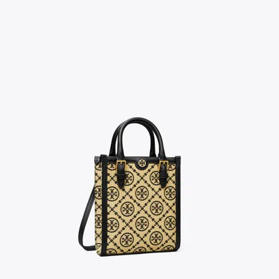 Tory Burch T Monogram Raffia Mini Tote In Black | ModeSens