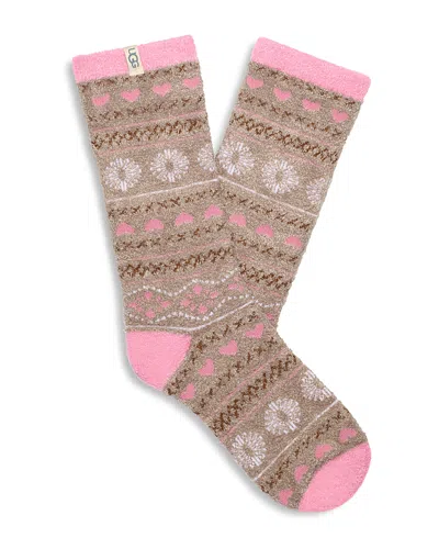 Ugg Leslie Fuzzy Crew Socks In Putty Fairisle | ModeSens