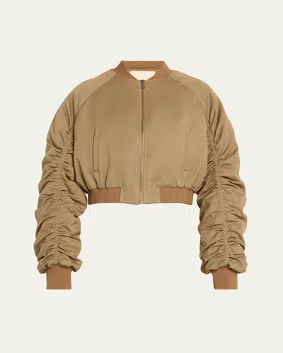 Ulla Johnson Talina Ruched-sleeve Bomber Jacket In Driftwood | ModeSens