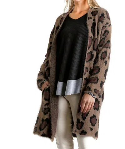 Umgee Fuzzy Leopard Cardigan In Brown | ModeSens