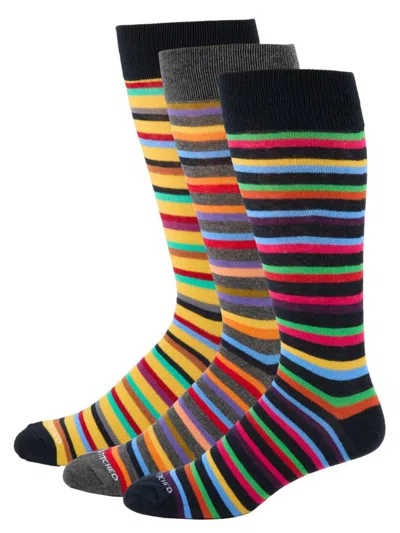 Unsimply Stitched Men's 3-pack Striped Crew Socks In Black Multi | ModeSens