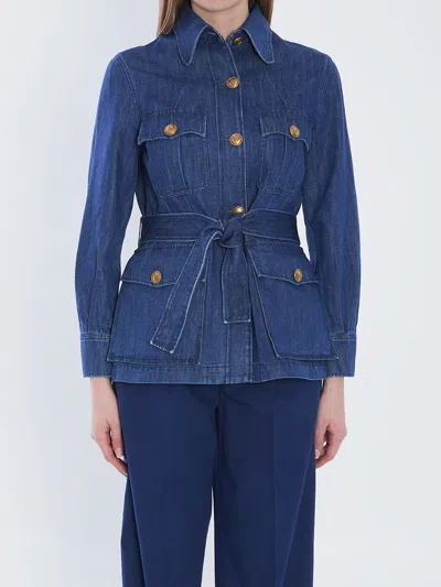 Valentino Denim Safari Jacket In Blue | ModeSens