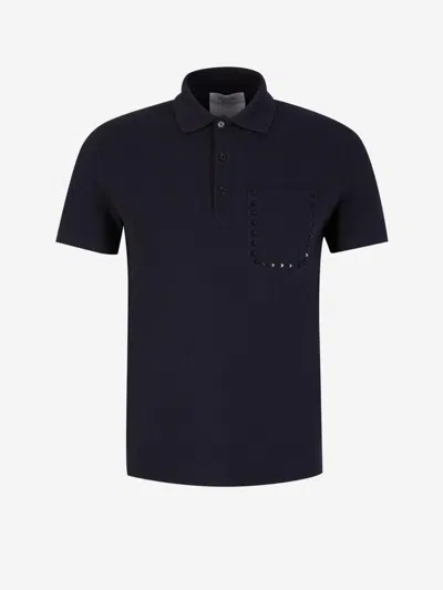 Valentino Garavani Studded Piquet Polo In Midnight Blue | ModeSens
