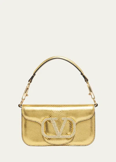 Valentino Garavani Locò Metallic Calfskin Leather Shoulder Bag In Gold ...