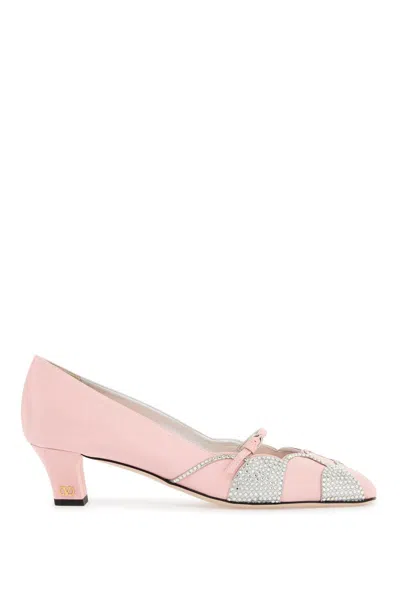 Valentino Garavani Pink Satin Pumps With Rhinestones | ModeSens
