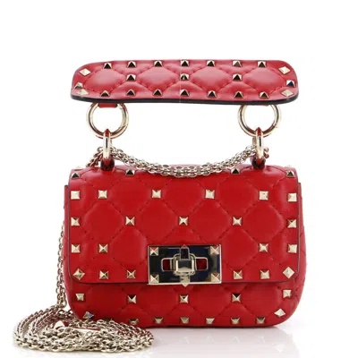 Valentino Garavani Rockstud Spike Flap Bag Quilted Leather Micro In Red ...
