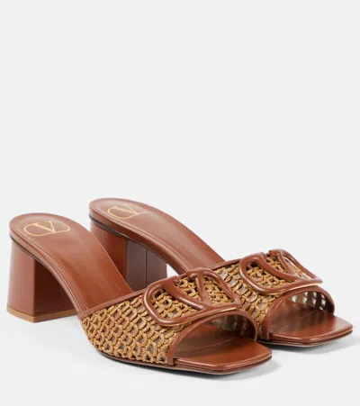Valentino Garavani Vlogo Medallion Raffia Slide Sandals In Tabacco ...