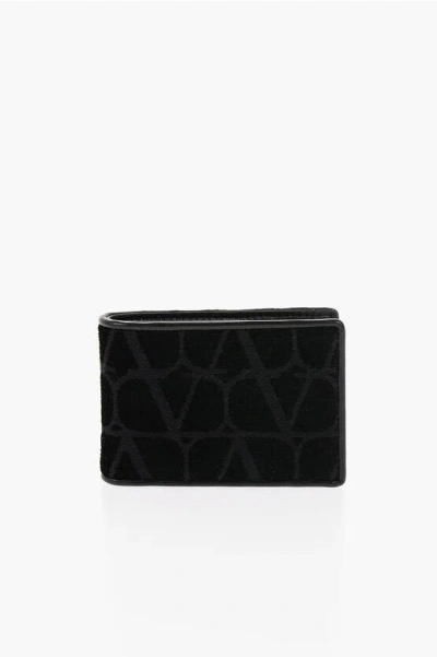 Valentino Garavani Velvet Logoed Wallet With Leather Interior In Black ...