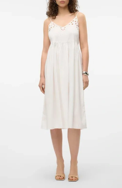 Vero Moda Vera Eyelet Detail Cotton Blend Dress In Snow White | ModeSens