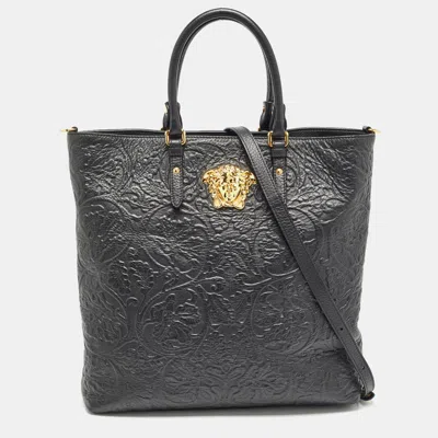 Versace Barocco Embossed Leather La Medusa Tote In Black | ModeSens