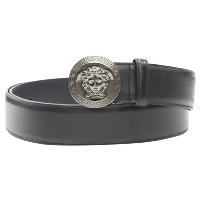 Versace Biggie Medusa Coin Silver Buckle Belt In Black | ModeSens