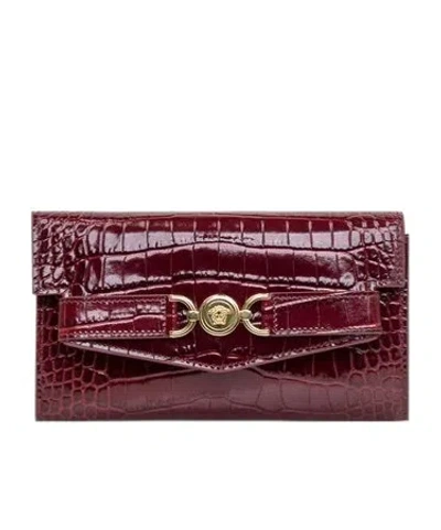 Versace Embossed Chain-linked Wallet In Brown | ModeSens