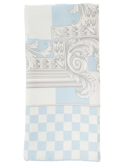 Versace Light Blue Scarf With Nautic Baroque Print In Silk Twill Man In ...