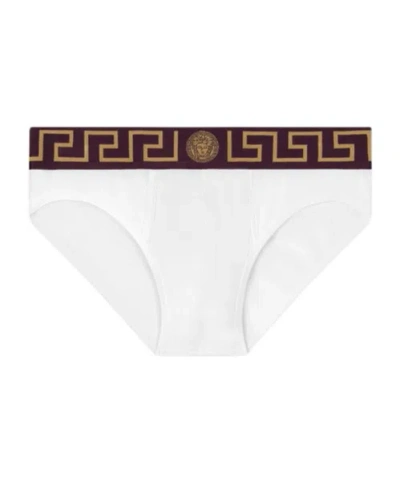 Versace Greca Border Briefs In White | ModeSens