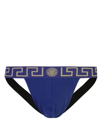 Versace Suspender With Greca Border In Blue | ModeSens