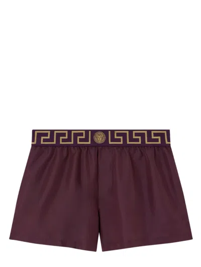 Versace Logo-waistband Trunks In Red | ModeSens