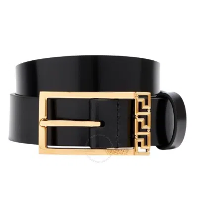 Versace Greca Goddess Buckle Leather Belt In Gold Tone/black | ModeSens