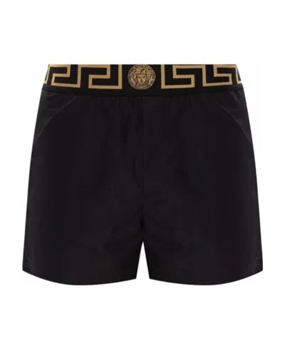 Versace Greca-trim Swim Shorts In Black | ModeSens
