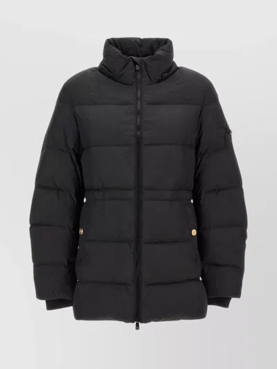 Versace Hooded Quilted Jacket Ribbed Cuffs In Black | ModeSens