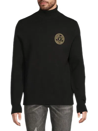 Versace Jeans Couture Men's Patch Logo Turtleneck Sweater In Black Gold ...