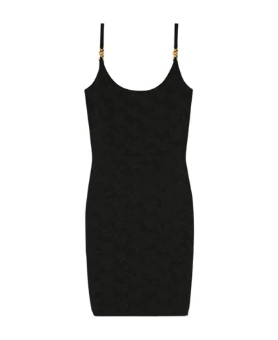 Versace La Greca-pattern Knitted Dress In Black | ModeSens