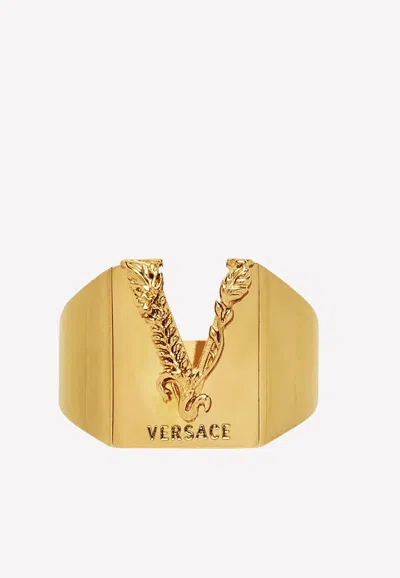 Versace Logo Motif Ring In Gold | ModeSens