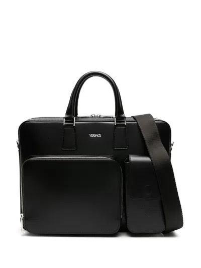 Versace Men Briefcase Calf Leather In Black | ModeSens