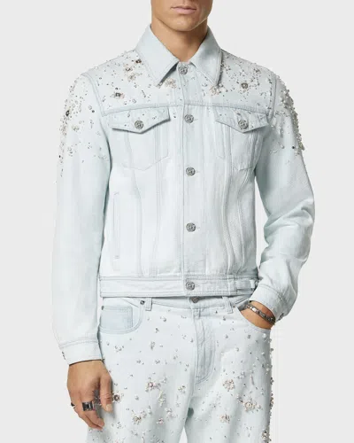 Versace Men's Pearly Embellished Denim Jacket In Light Blue Ice | ModeSens