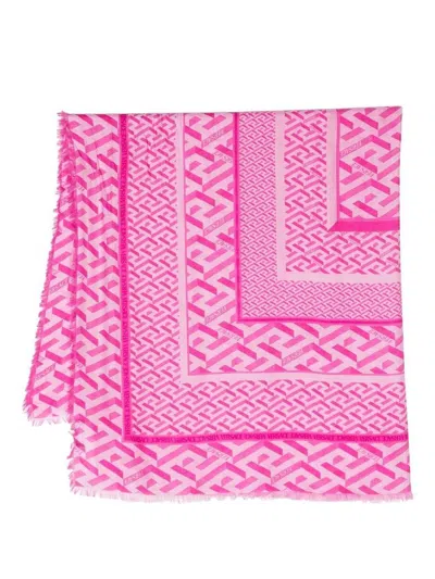 Versace Monogram-print Scarf In Pink | ModeSens