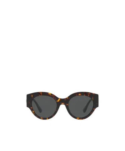 Versace Round Frame Logo Sunglasses In Black | ModeSens