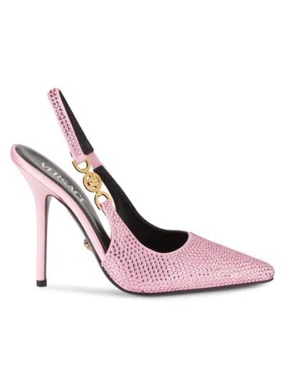 Versace Women's 104mm Embellished Slingback Pumps In Pale Pink | ModeSens