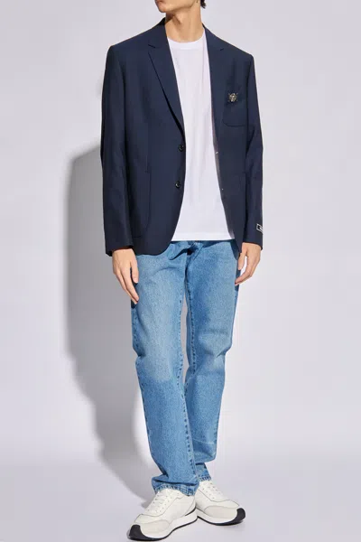 Versace Wool Blazer In Navy Blue | ModeSens