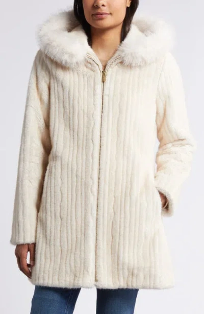 Via Spiga Grooved Faux Fur Hooded Coat In Beige | ModeSens