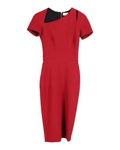 Victoria Beckham Asymmetric Neck Pencil Dress In Red Wool | ModeSens