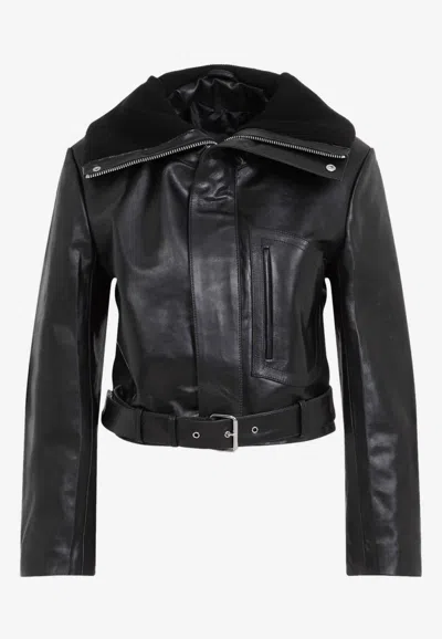 Victoria Beckham Cropped Leather Biker Jacket In Black | ModeSens